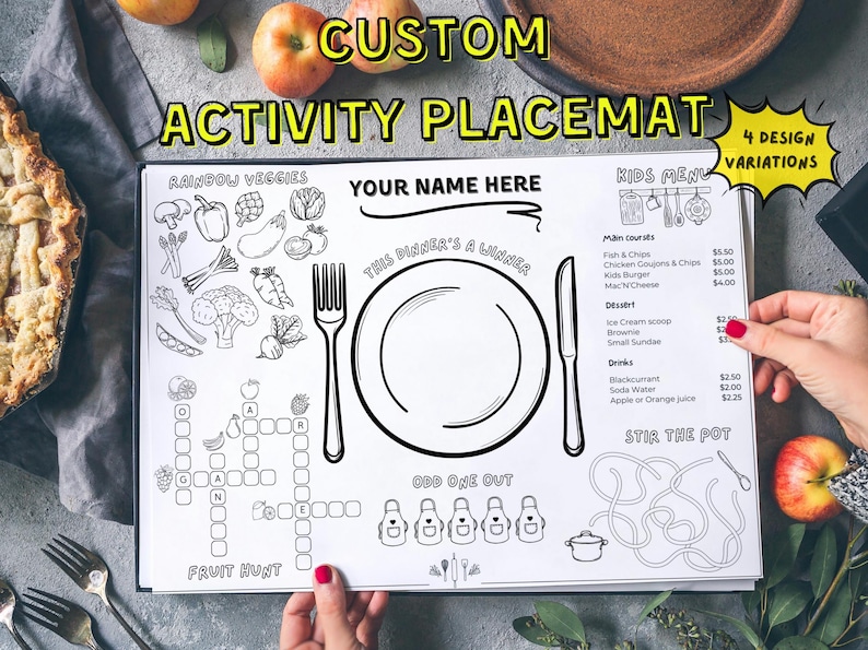 Customizable Kids Activity Placemat | Fun Printable One-pager for ...
