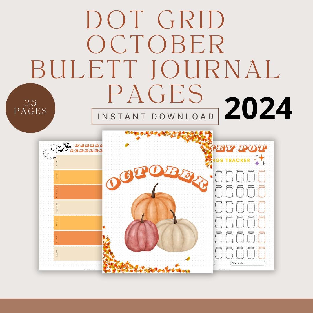 35 Printable Dot Grid Bullet Journal Pages – October 2024 | Halloween ...