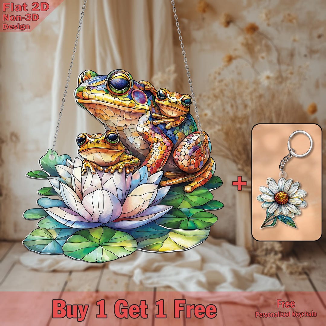 Frog Family Acrylic 2D Flat Suncatcher, Nature Lover Window Hanging ...
