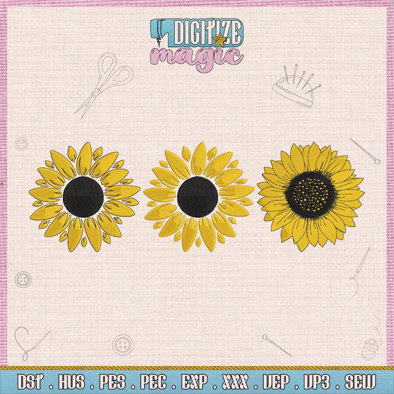 Sunflower Machine Embroidery Designs: Floral Set of 3 (instant Download ...