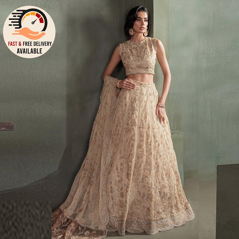 Golden Lehenga Choli Pakistani Gold Colour Lehenga Dress Indian Asian ...