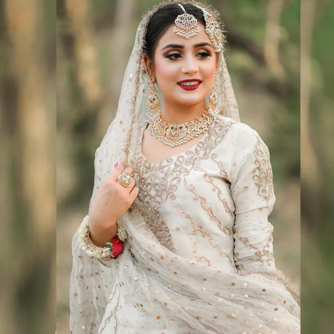 Ivory Bridal Gharara for Nikkah Muslim Embellished Wedding Sharara ...