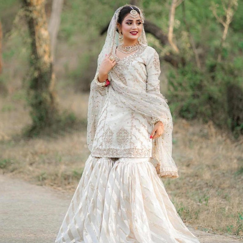 Ivory Bridal Gharara for Nikkah Muslim Embellished Wedding Sharara ...