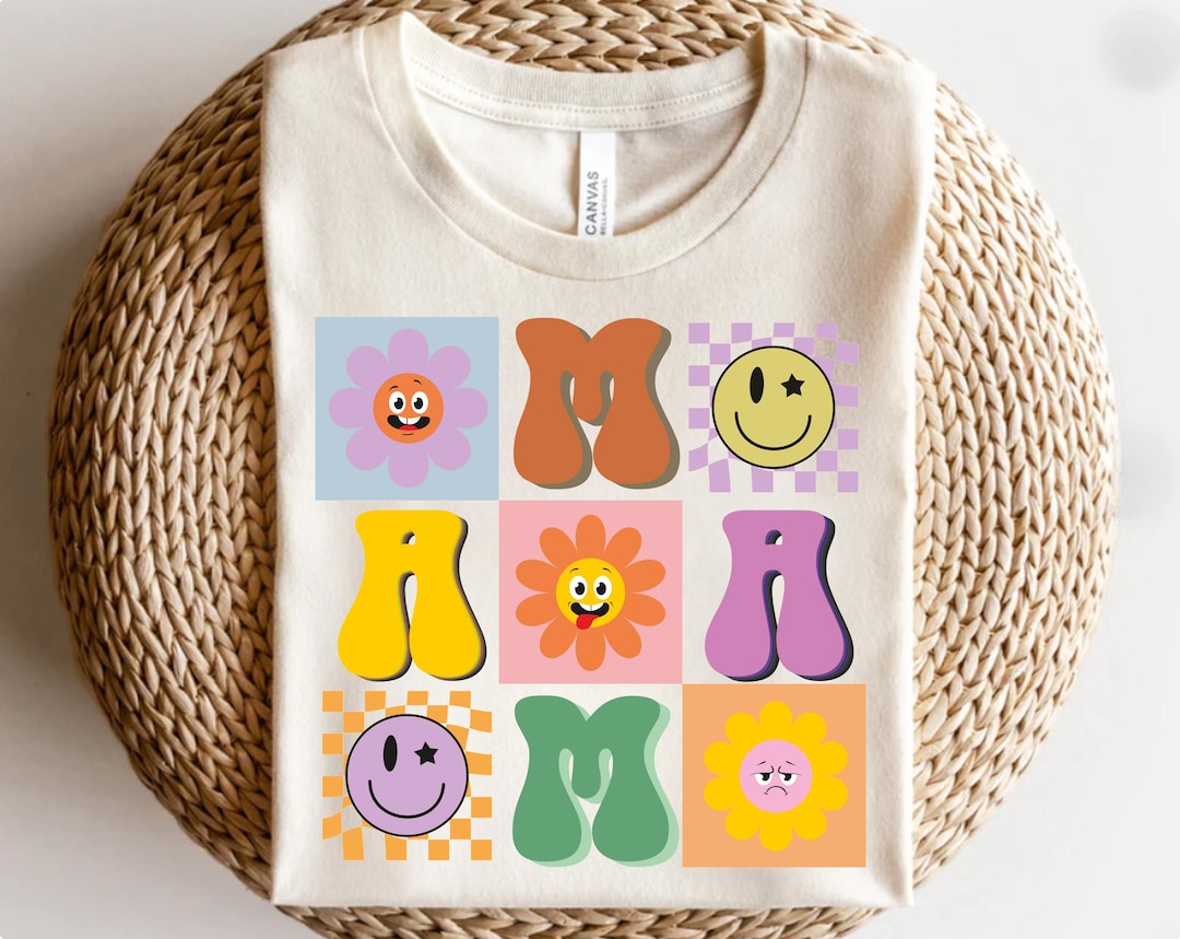 Mama Colurful Retro Flower Smiley Png and Svg Design, Smiley Face Mom ...