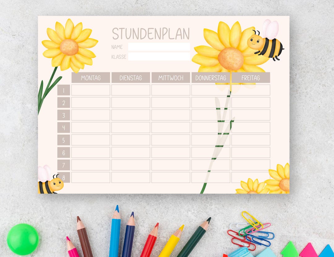Bee Timetable to Print Download Immediately A4 & A5 - Etsy