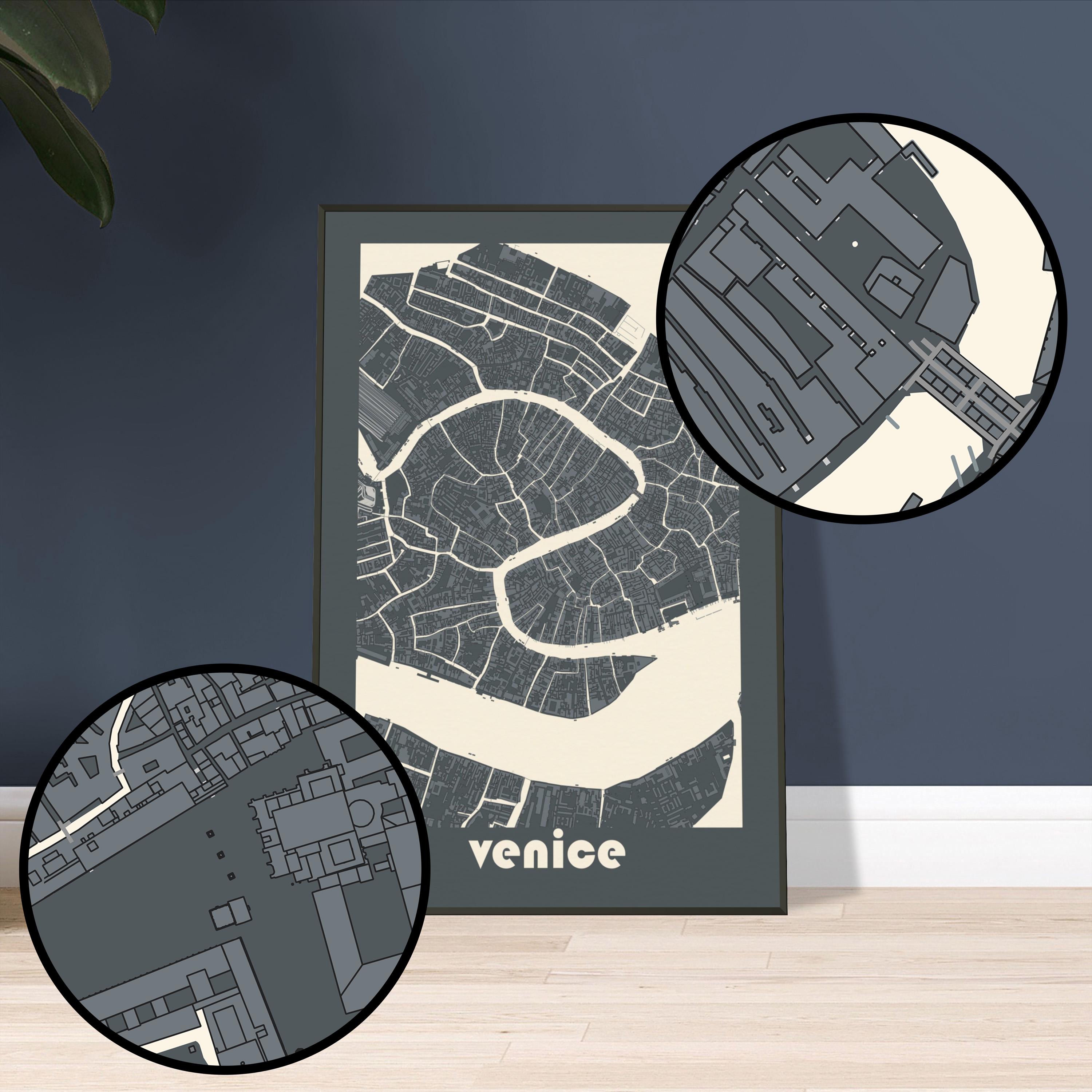 Premium Venice City Home Poster Map Custom Design Office Space Street ...