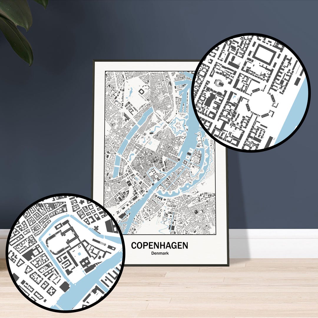 Minimal Copenhagen City Poster Custom Design Office Street Map Premium ...