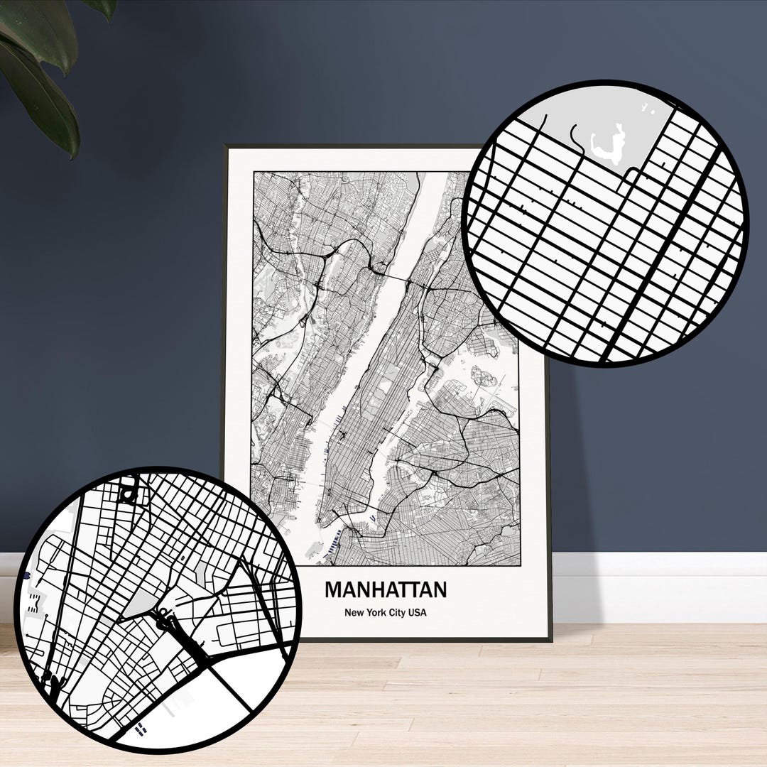 Premium Manhattan City Poster Map Custom Design Office Street Map ...