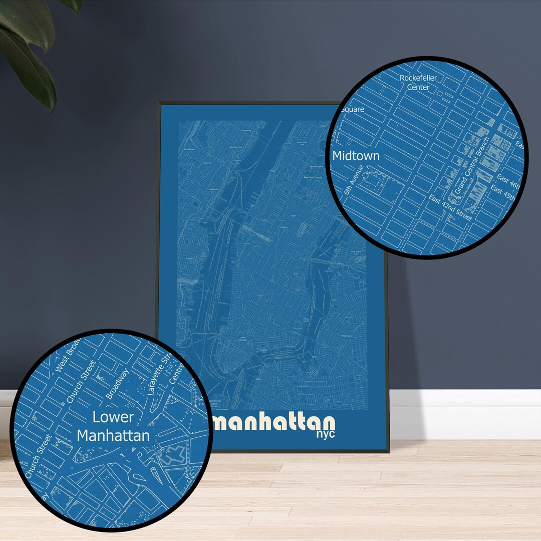 Detailed Blueprint New York City Poster Custom Design Office Street Map ...