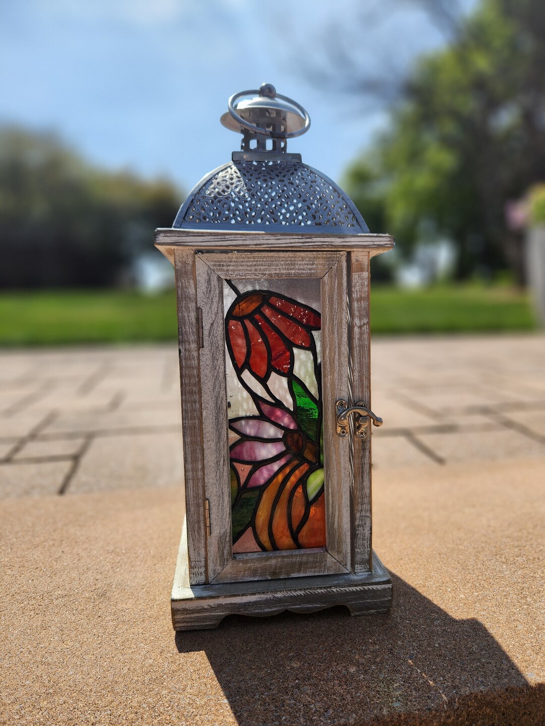 Stained Glass Lantern, Porch Decor, Table Centerpiece, Fall Decor, Cone ...