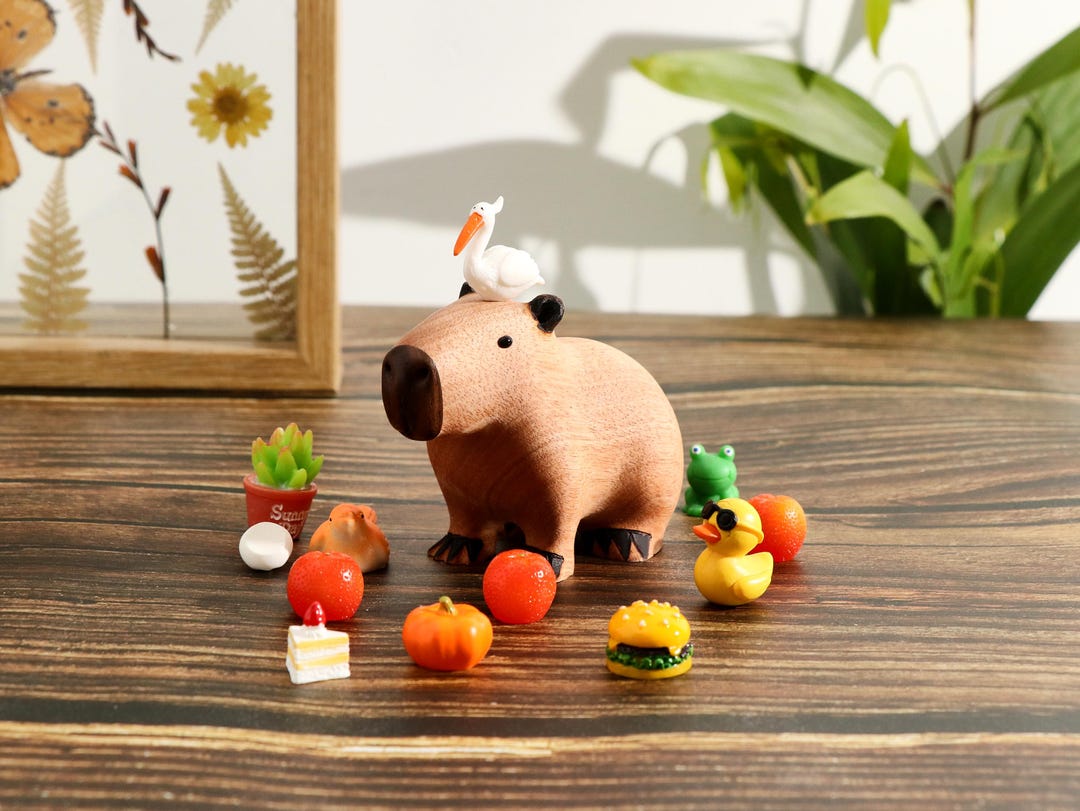 Handmade Wooden Capybara Figurines – Minimalist Décor for Home, Office ...