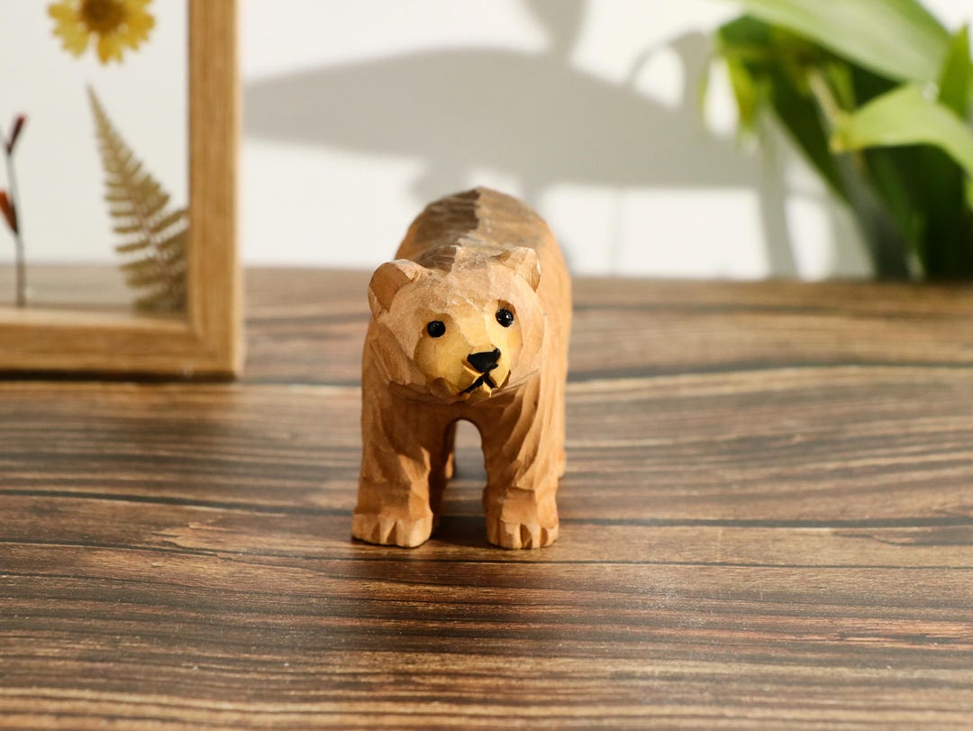 Hand Wood Carved Brown Bear Sculpture, Christmas Gifts, Bear Statue ...