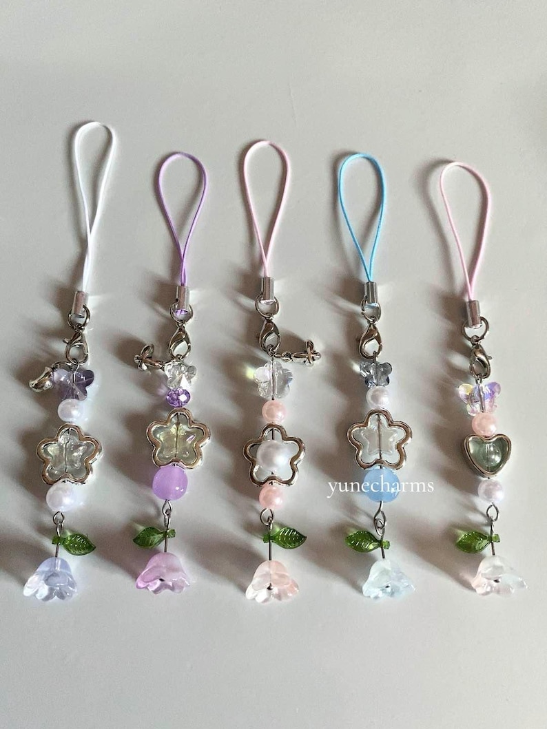 Bell Flower Phone Charms | Cute Floral Beaded Charms | Phone Strap Bag ...