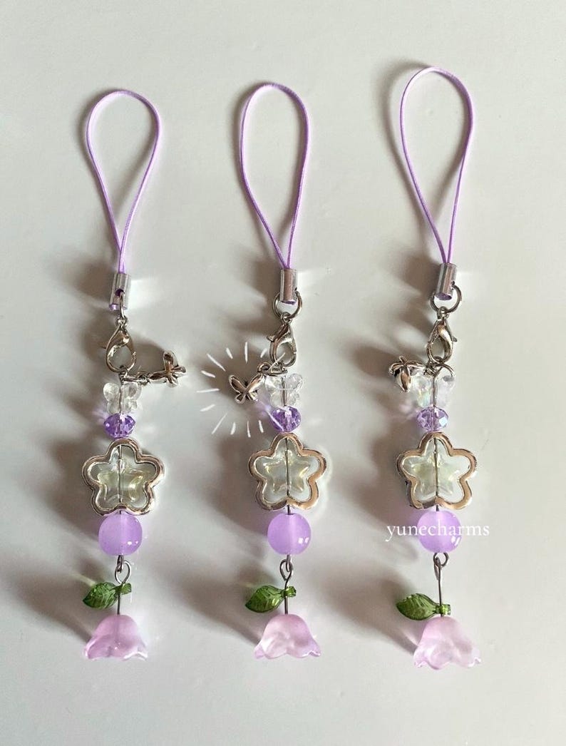 Bell Flower Phone Charms | Cute Floral Beaded Charms | Phone Strap Bag ...