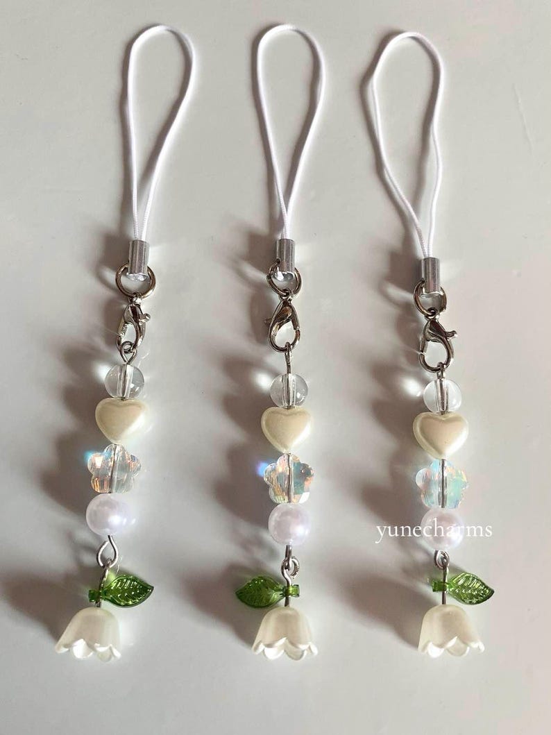 Bell Flower Phone Charms | Cute Floral Beaded Charms | Phone Strap Bag ...