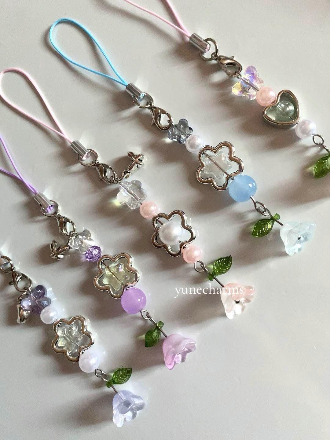 Bell Flower Phone Charms | Cute Floral Beaded Charms | Phone Strap Bag ...