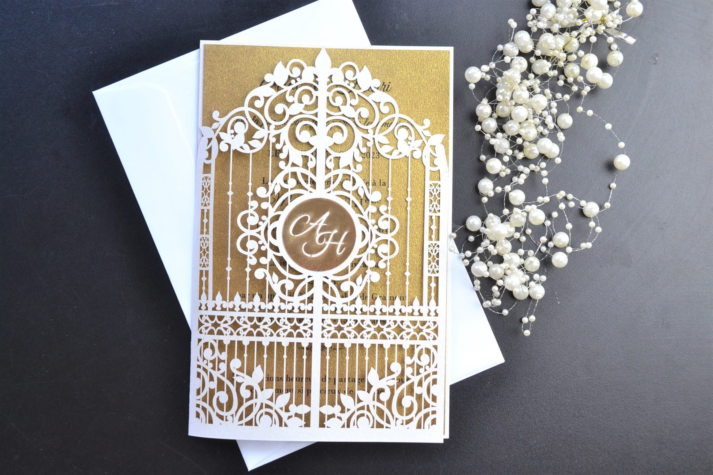White and Gold Wedding Invitation, Printed Wedding Invitation, Gate ...