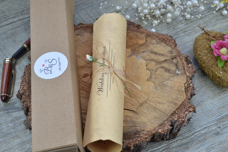 Rustic Wedding Invitation, Eco Invitation, Old Invitation, Scroll ...