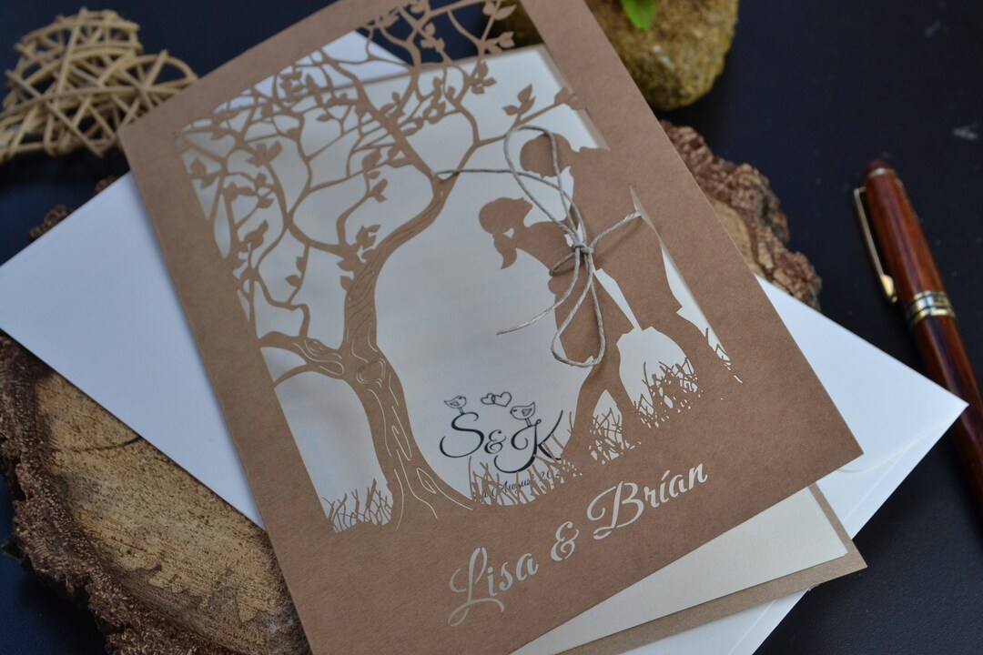 Wedding Invitation, Laser Cut Tree Wedding Invitation With Envelope ...