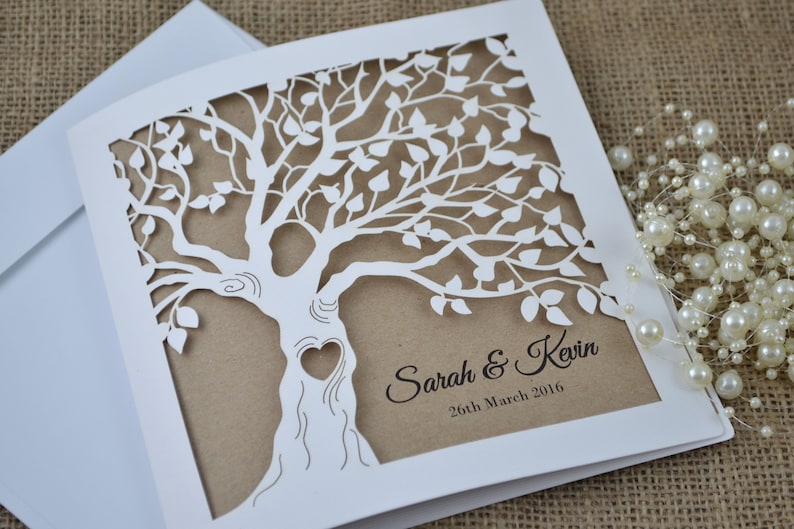 Laser Cut Wedding Invitations With Envelopes , White Tree Laser Cut ...