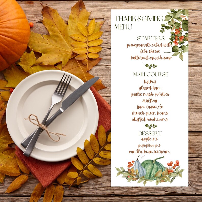 Free Fall Menu Template | Thanksgiving Menu | Dinner Menu - Etsy
