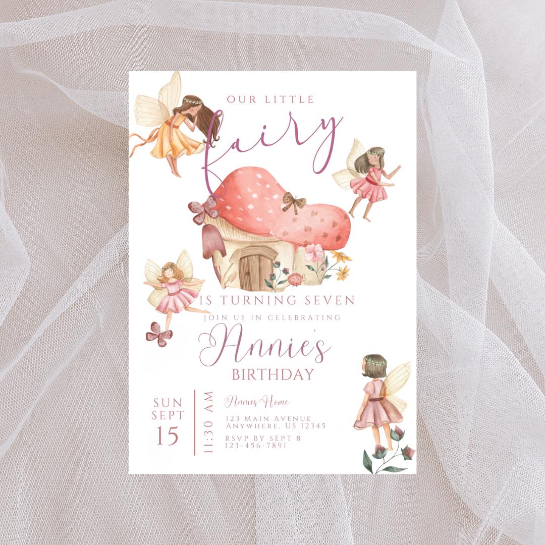 Enchanting Fairy Party Invites for Her 1st Birthday, Customizable Fairy ...