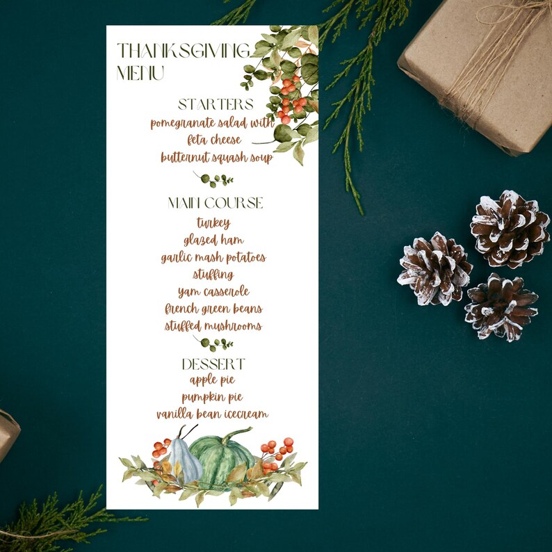 Free Fall Menu Template | Thanksgiving Menu | Dinner Menu - Etsy
