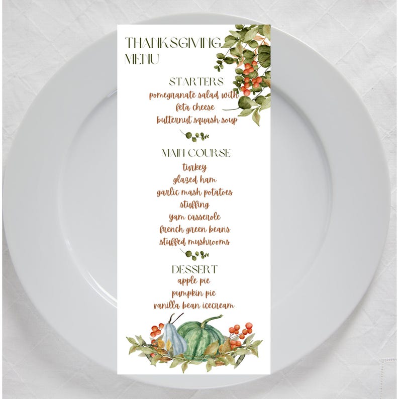 Free Fall Menu Template | Thanksgiving Menu | Dinner Menu - Etsy