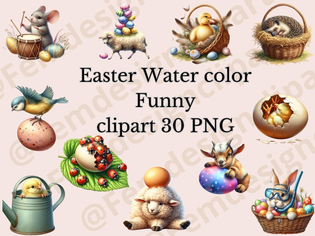 Funny Easter Clipart – 30 PNG Files (300 DPI) | Hilarious Bunnies, Eggs ...