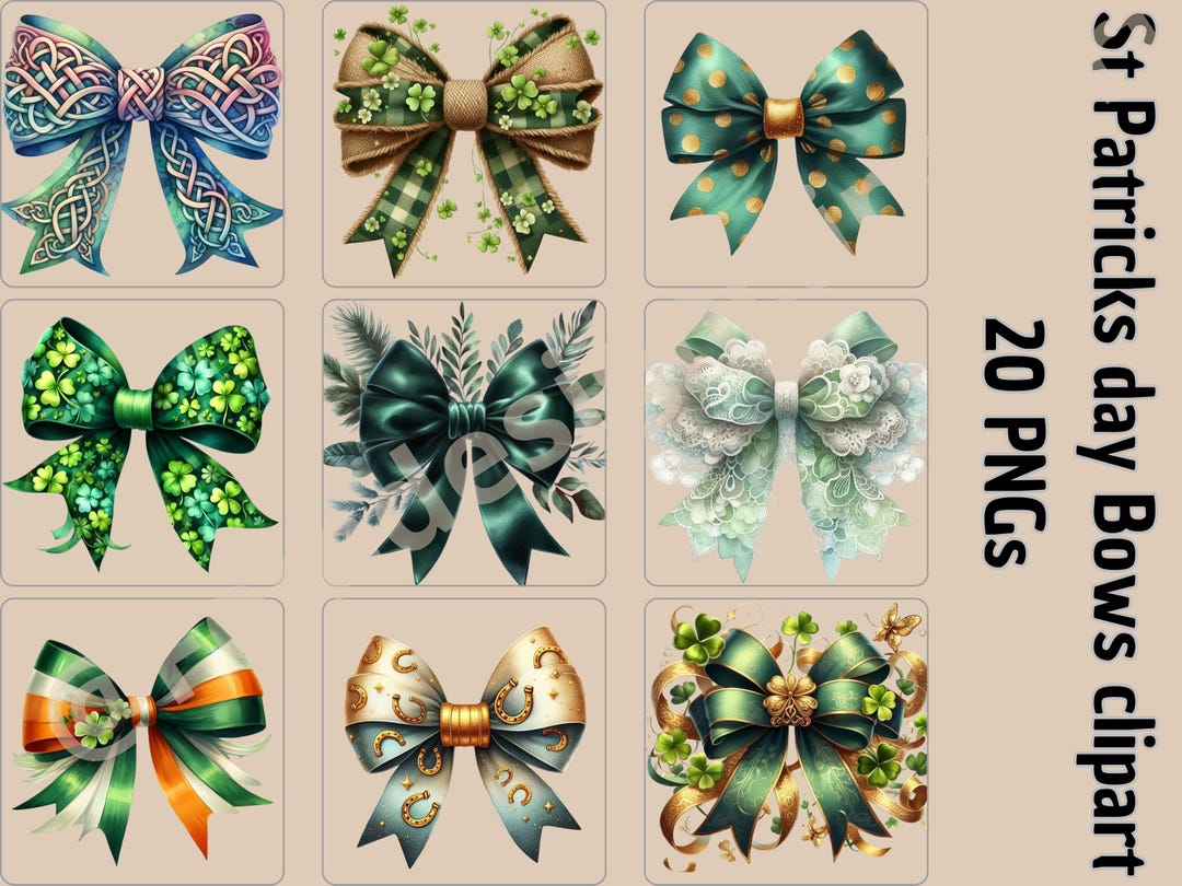 St Patricks Day - Bows Clipart - 20x PNG - Green Bow Clipart, Lucky ...