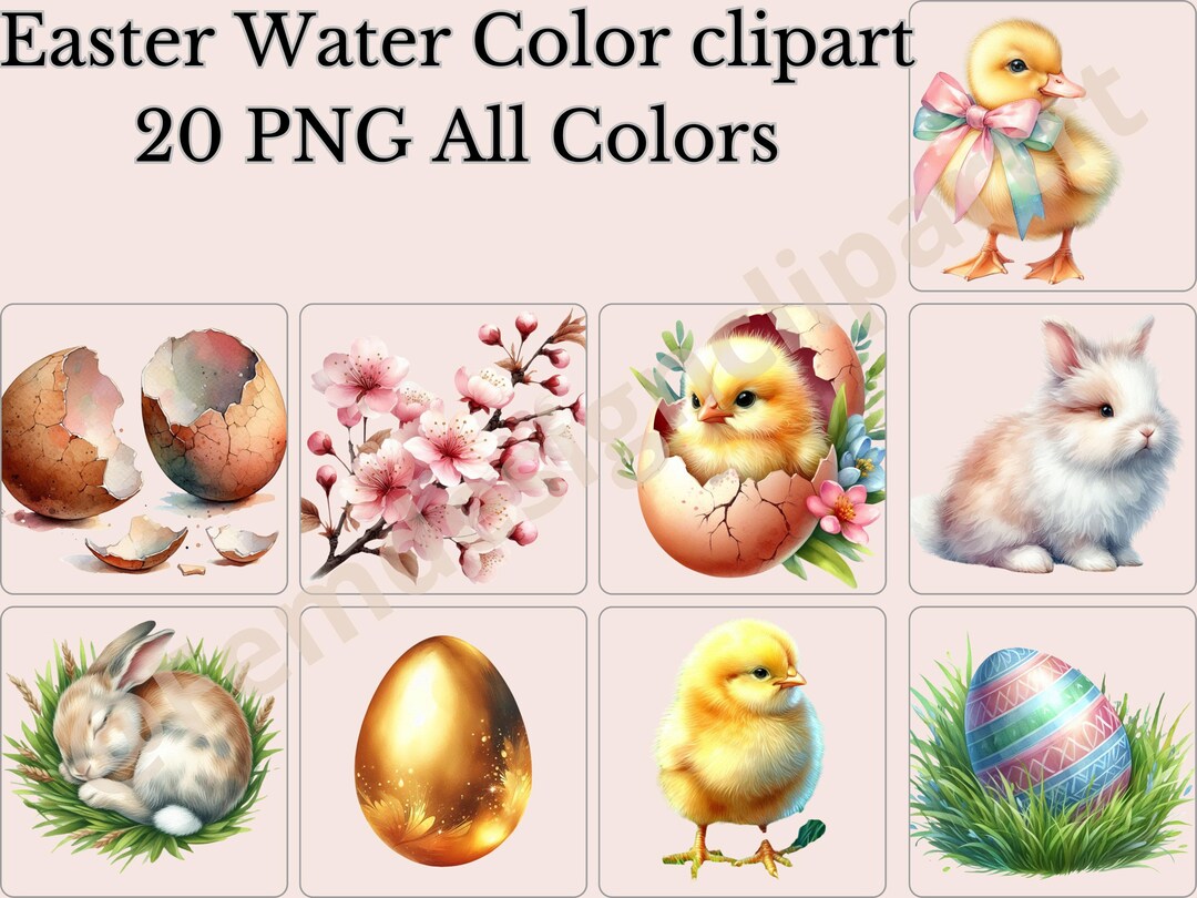 Easter Clipart 20x PNG, Water Color, Easter Bunny Clipart, Easter Eggs ...