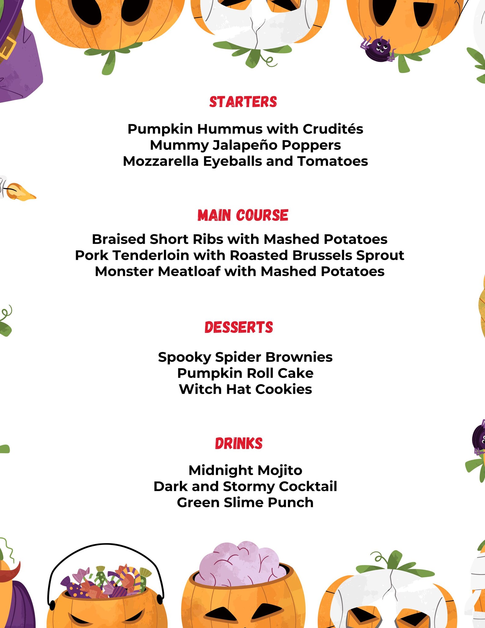 Halloween Menu Ideas! 9 Options! - Etsy