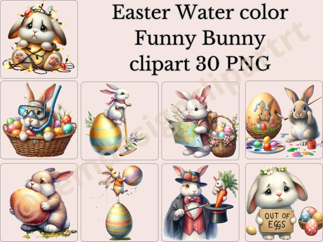 Funny Easter Clipart – 30 PNG Files (300 DPI) | Hilarious Bunnies, Eggs ...