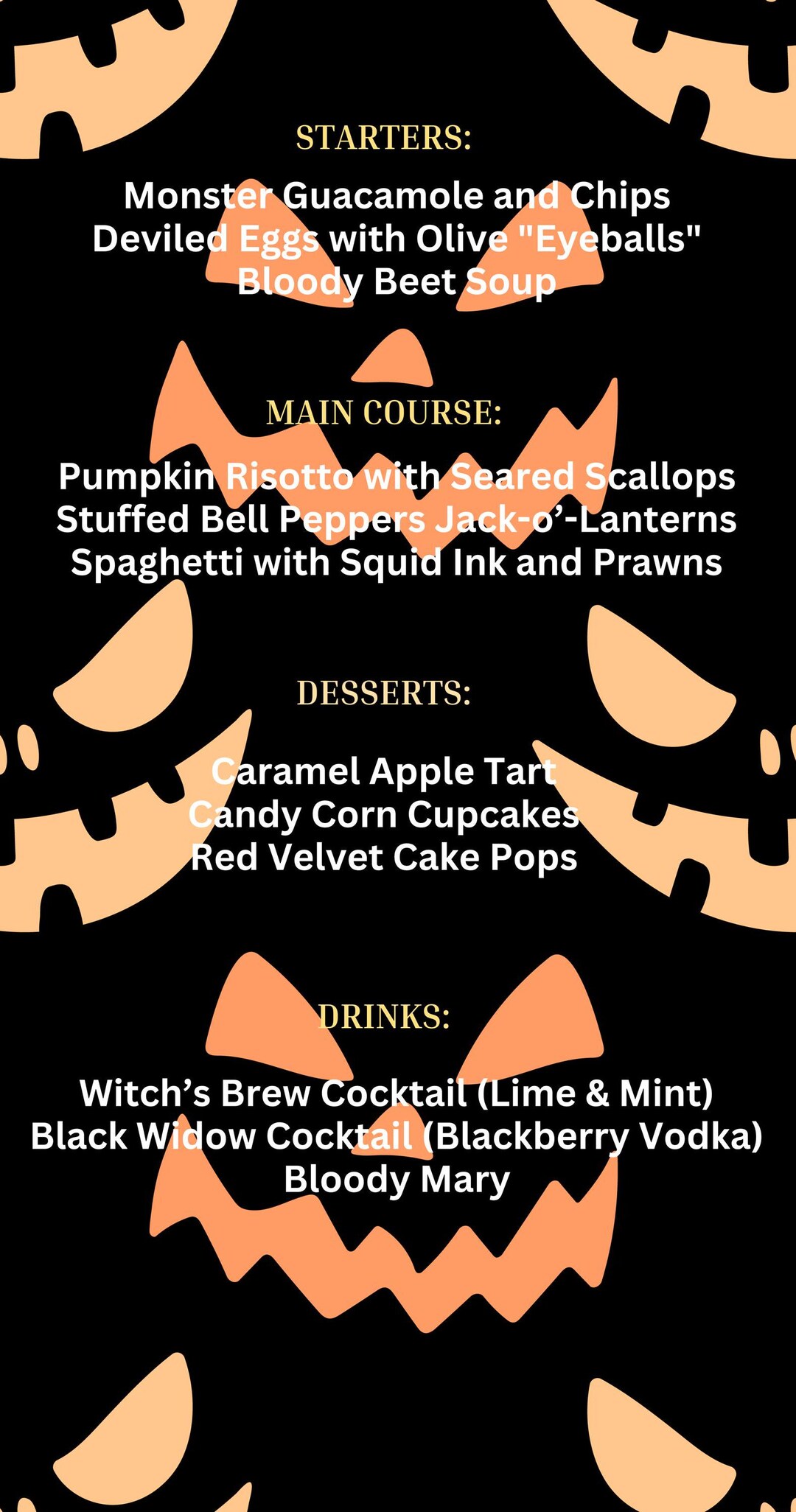 Halloween Menu Ideas 9 Options - Etsy