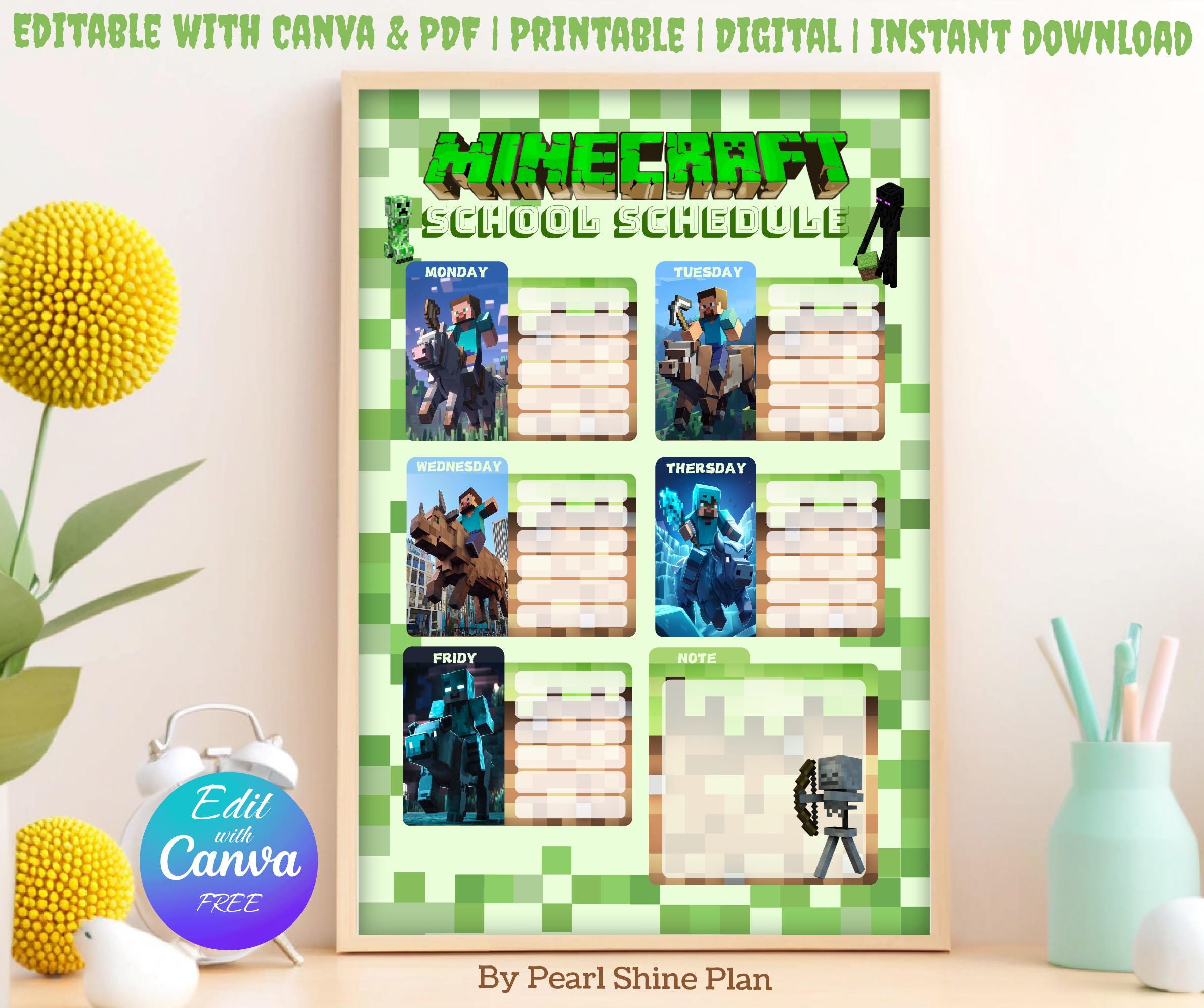 Minecraft-themed Schedule Template, Printable Schedule for Kids ...