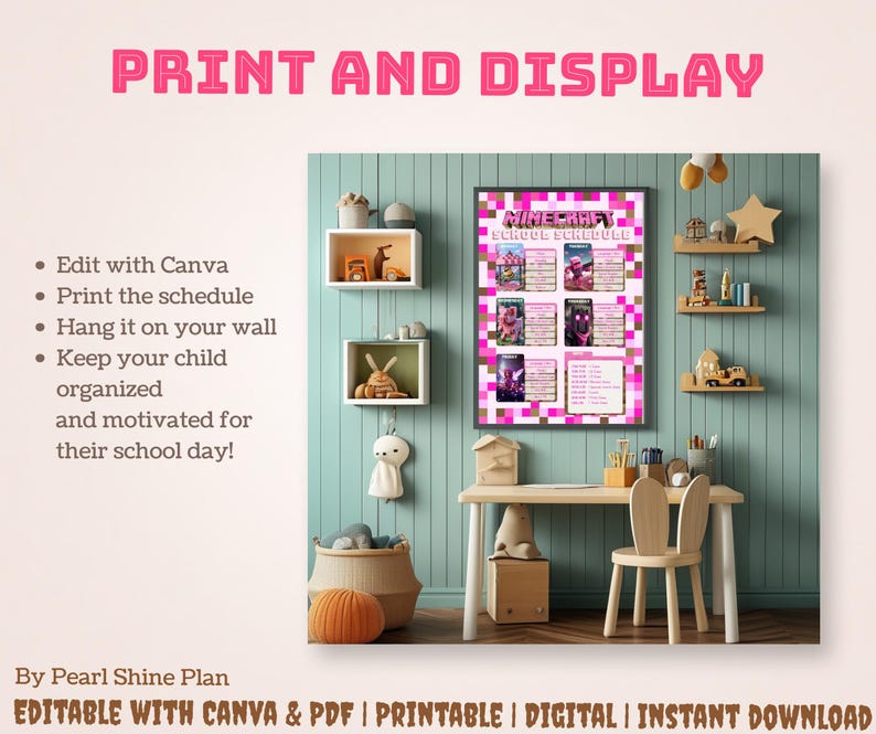 Printable Minecraft Schedule for Girls, Editable School Planner for ...