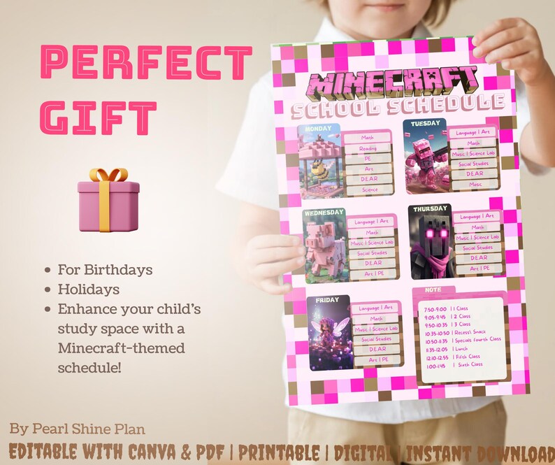 Printable Minecraft Schedule for Girls, Editable School Planner for ...