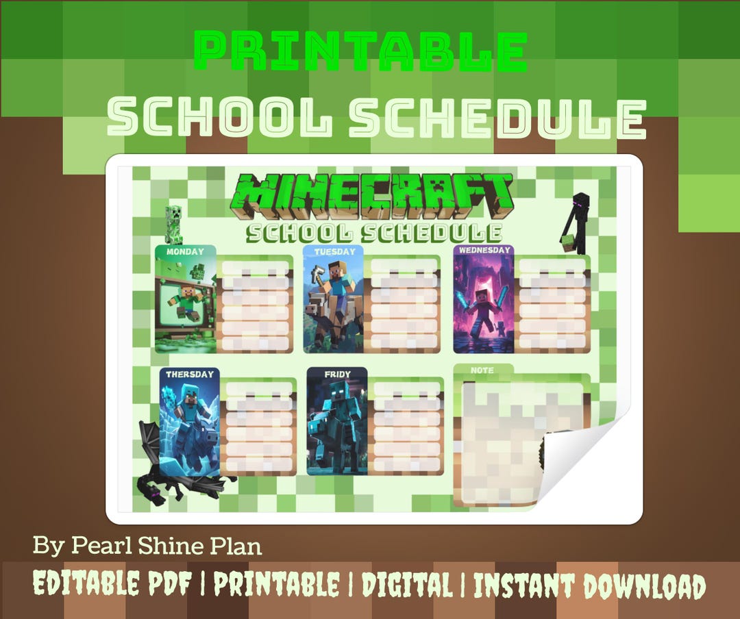 Minecraft Schedule Template , Kids Schedule , Fun Schedule for Kids ...