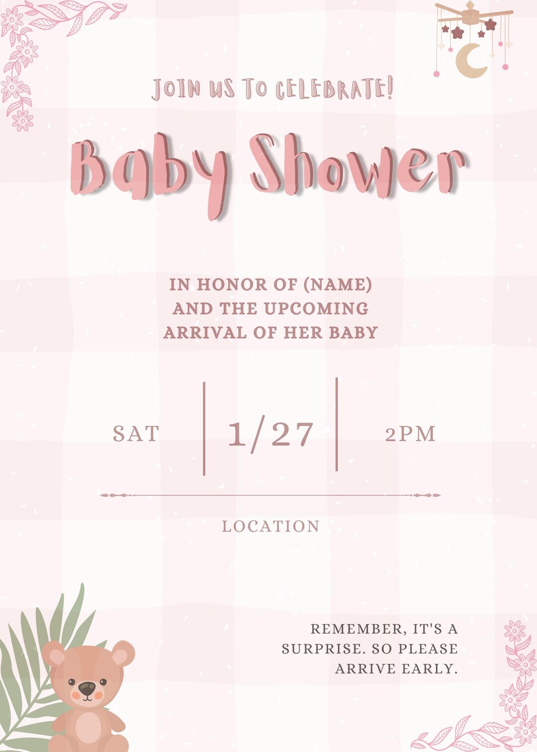 Customizable Baby Shower Invitation Template (canva). Easy-to-edit ...