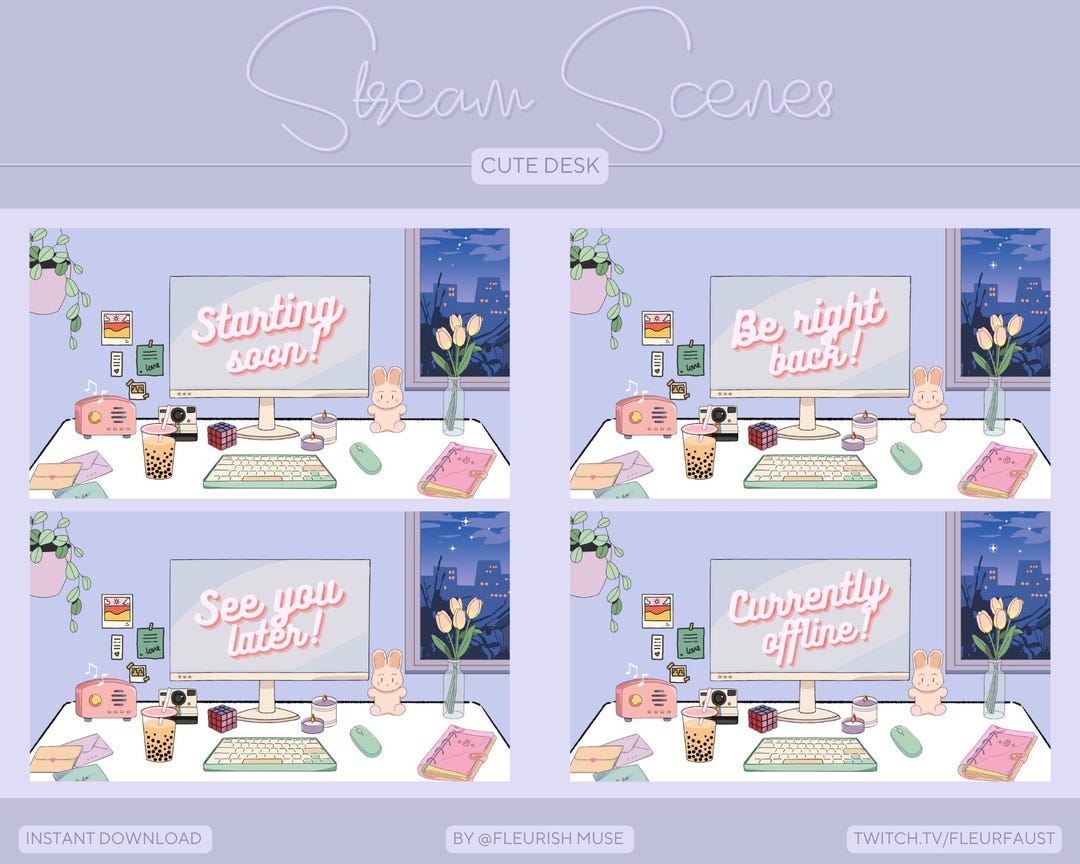 Cute Desk Animated Twitch Overlay for Stream With Scenes and Offline ...