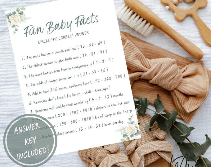 Fun Baby Facts, Baby Shower Game, Instant Download, Gender Neutral ...