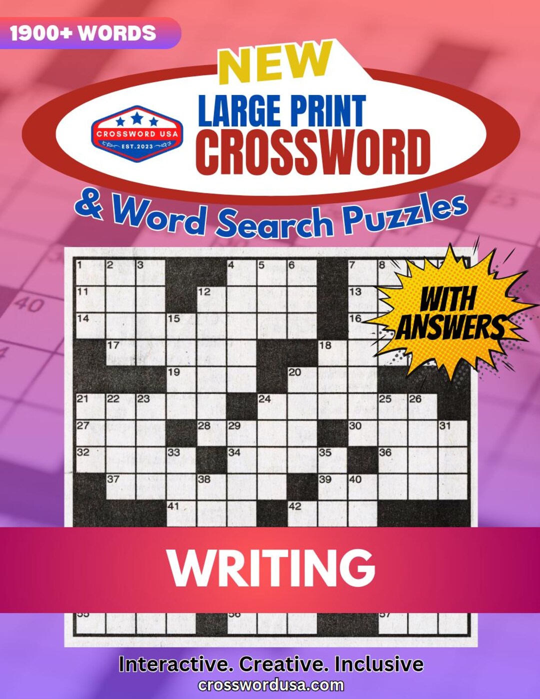 Writing Crossword Puzzle Book | 1900+ Words | Large Print | Language ...