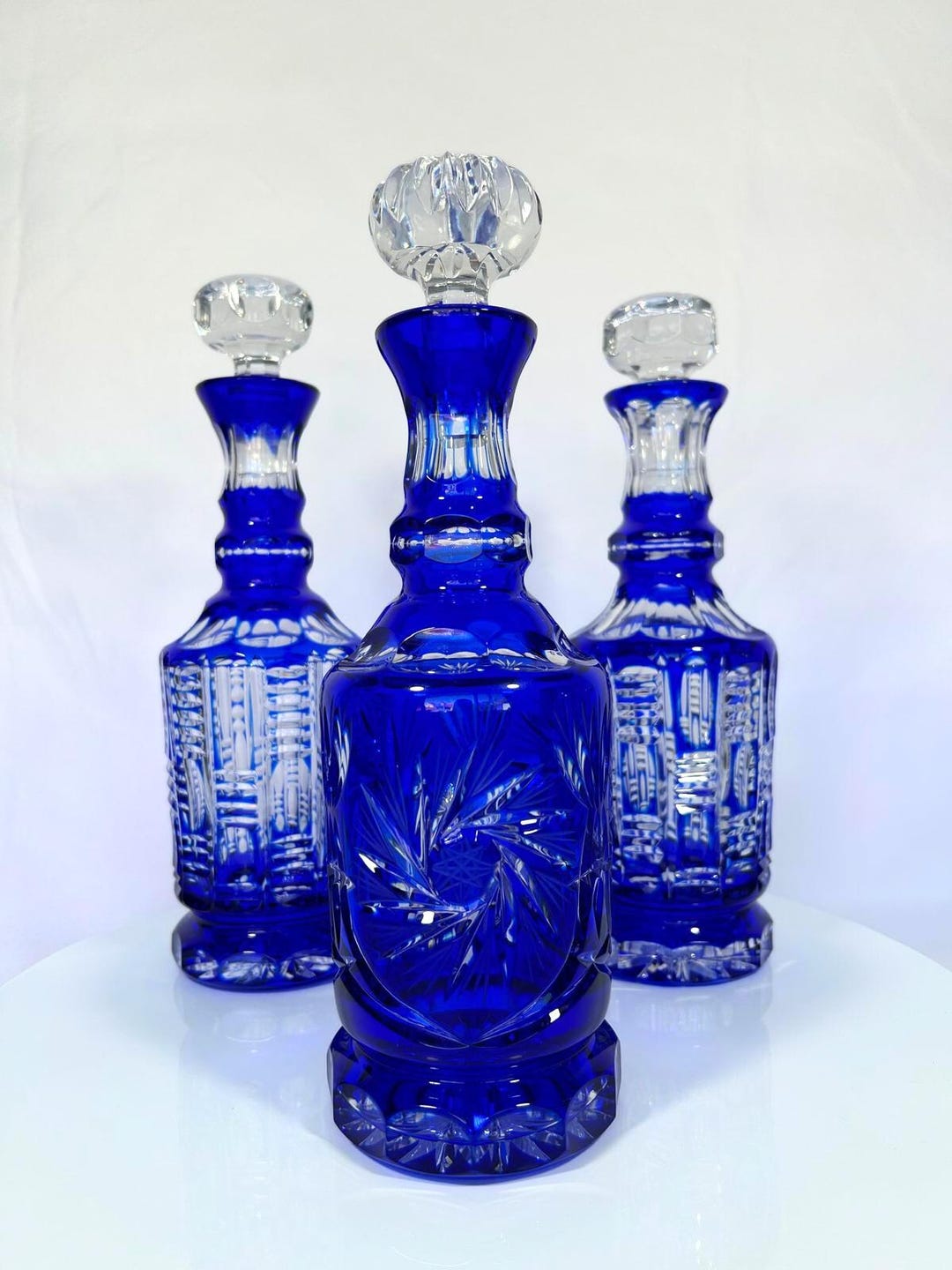 Set of 3 French Dublet Crystal Flasks From the 20th Century - Etsy
