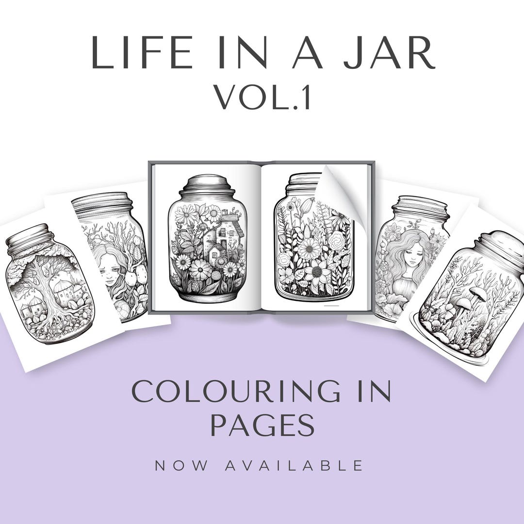 Life in Jar Coloring Book Pages | Grayscale Colouring Sheets | Adults ...