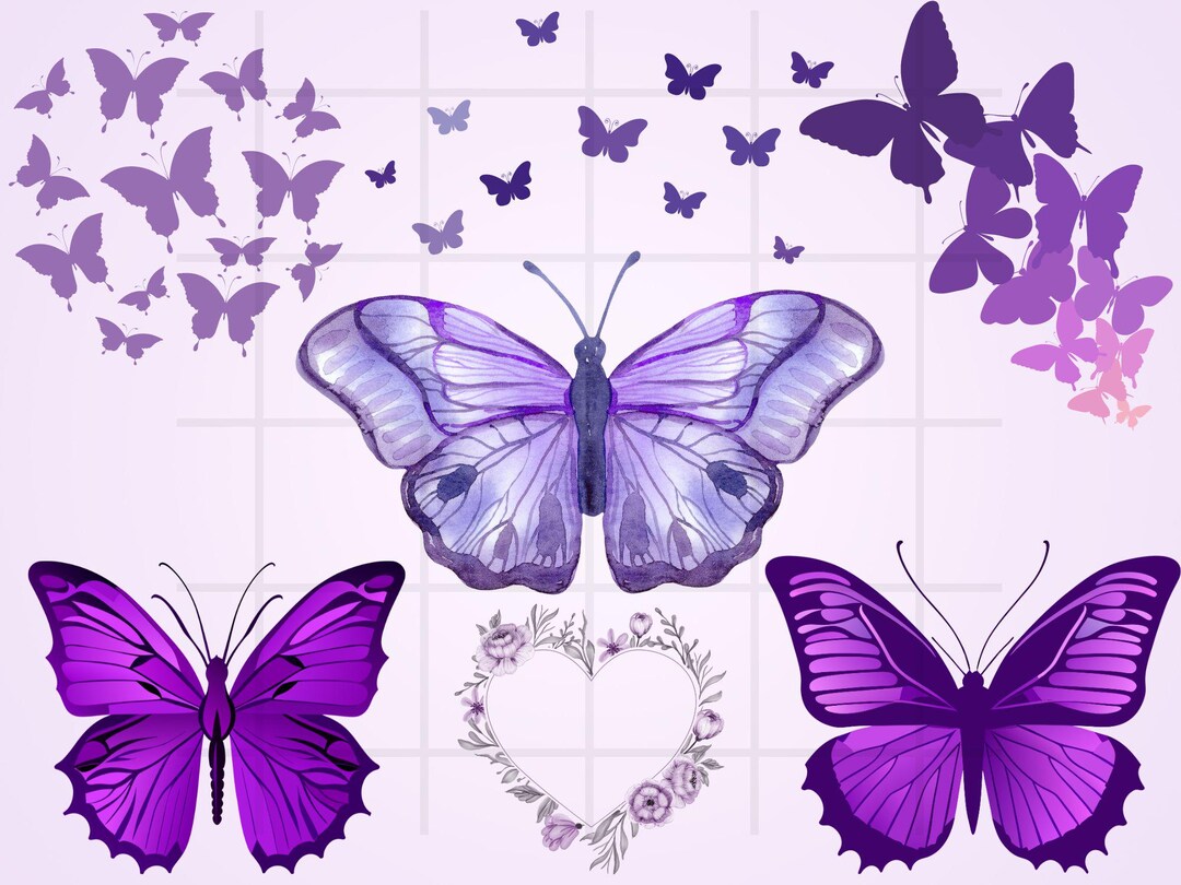 Purple Butterfly Clipart Bundle (PNG, JPG) - Etsy