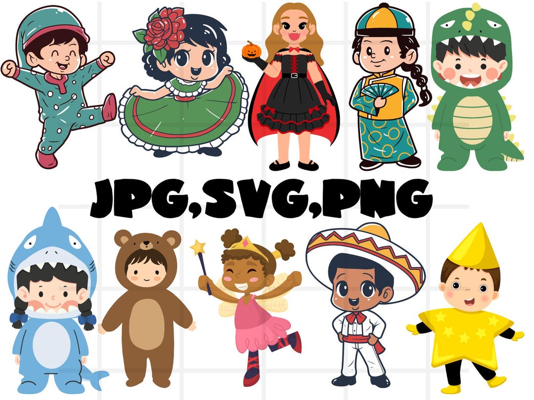Cartoon Kids Svg/ Cute Children Svg/ Kids Party Costume Svg/ Cute Kids ...
