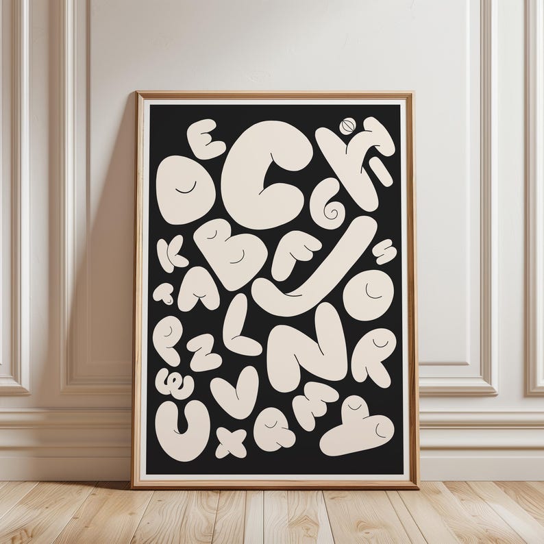 ALPHABET – Abstract Typography Poster, Modern Minimalist Decor, Black ...