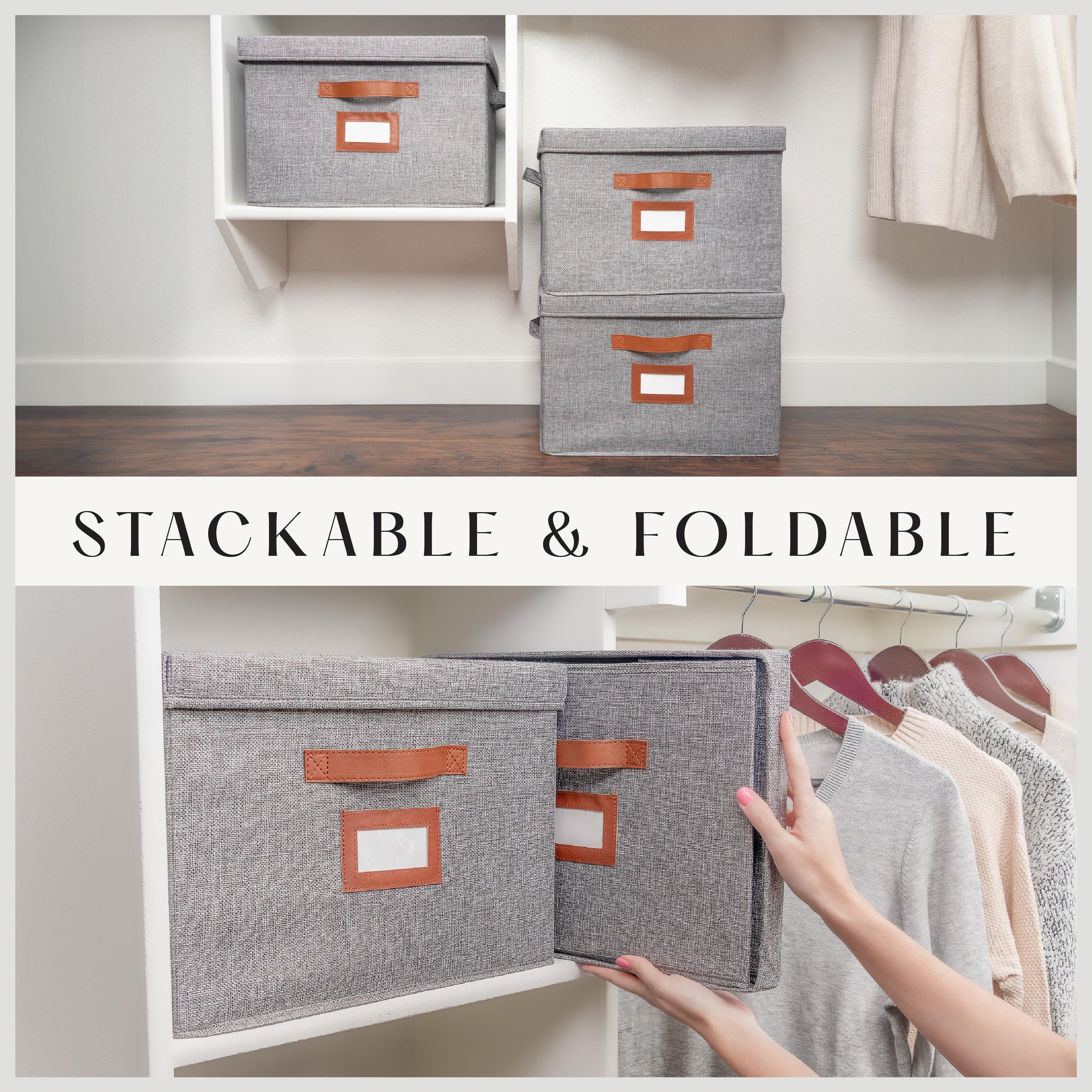Large Collapsible Storage Bins With Lids, Fabric Handles, Faux Leather ...