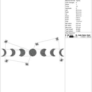 Embroidery Design Pattern Moon Sketch, Phases of the Moon Machine ...