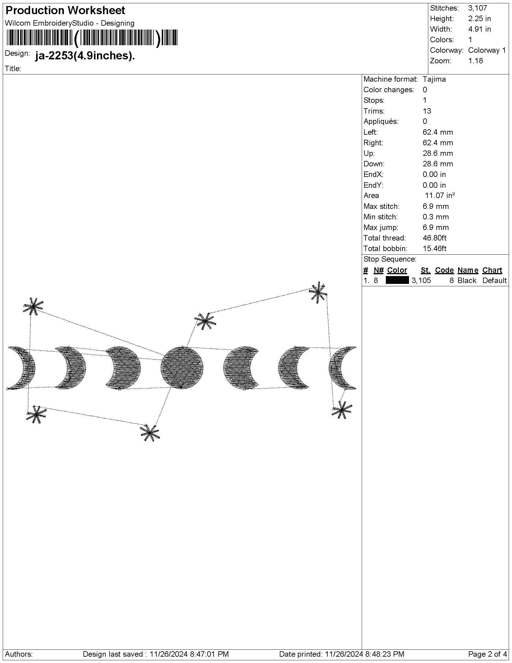 Embroidery Design Pattern Moon Sketch, Phases of the Moon Machine ...